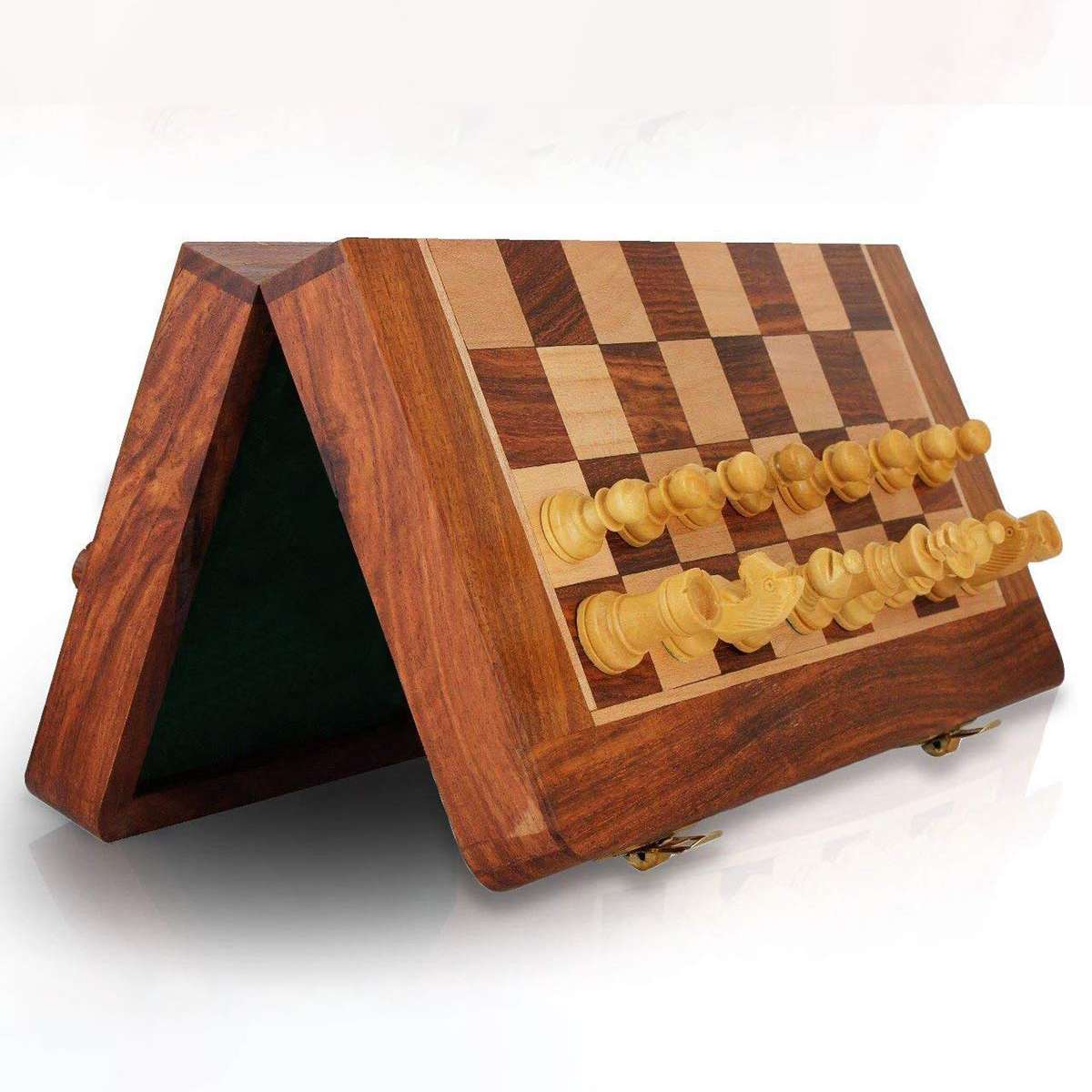 Wooden Handmade Foldable Magnetic Chess Board Set with Magnetic Pieces ...